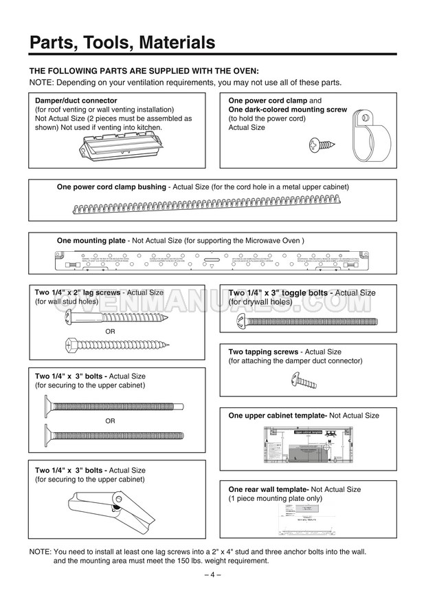 LG LMV2055ST Microwave Oven Installation Instructions