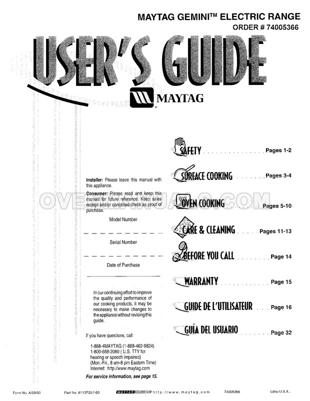 Maytag MER6770AAW Gemini Range User's Guide