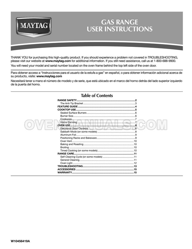 Maytag MGR7662WS Range User Instructions