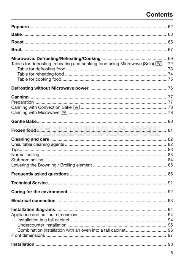 Miele H6100BM Oven Operating and Installation Instructions