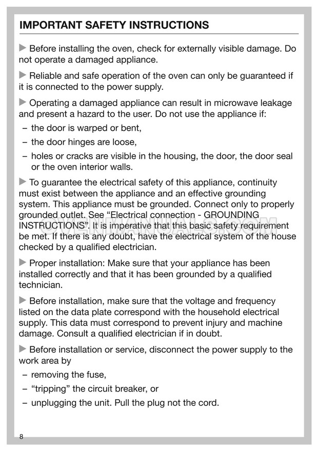 Miele H6100BM Oven Operating and Installation Instructions