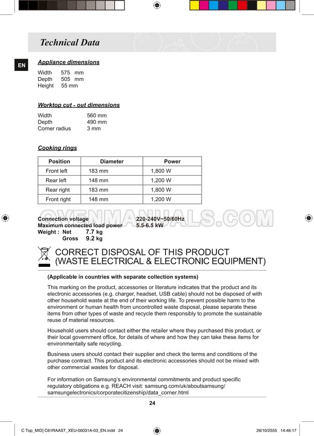 Samsung C61R2AEE Cooktop Installation and Operating Instructions