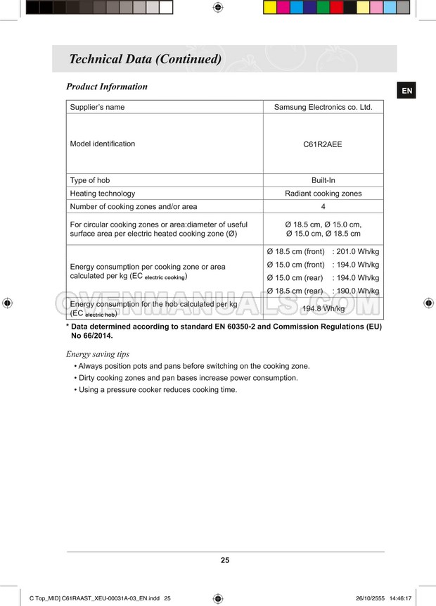 Samsung C61R2AEE Cooktop Installation and Operating Instructions