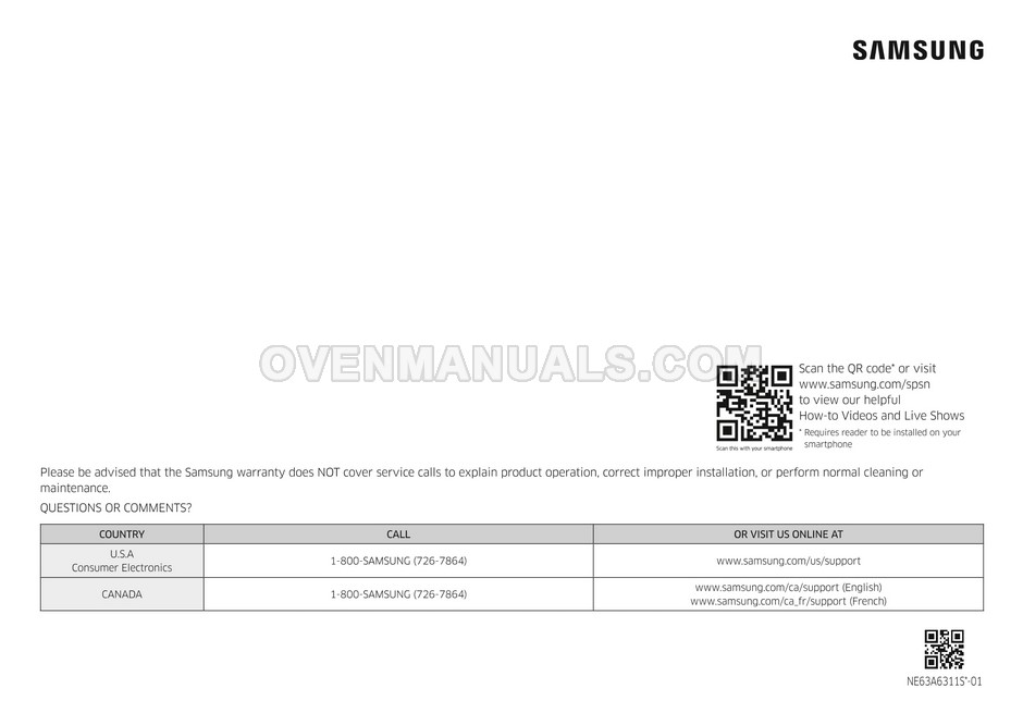 Samsung NE63A6311SS SmartThings Range User Manual