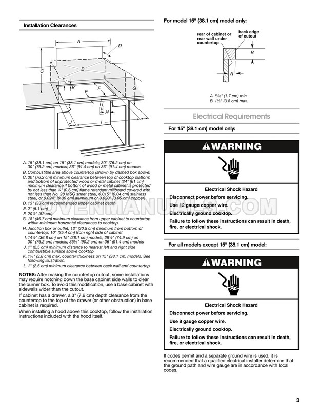 Whirlpool RCC3024RB Stove Installation Instructions