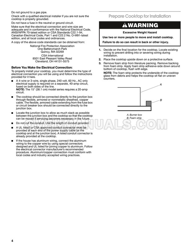 Whirlpool RCC3024RB Stove Installation Instructions