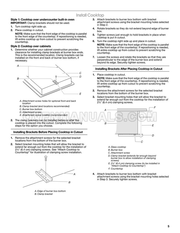 Whirlpool RCC3024RB Stove Installation Instructions
