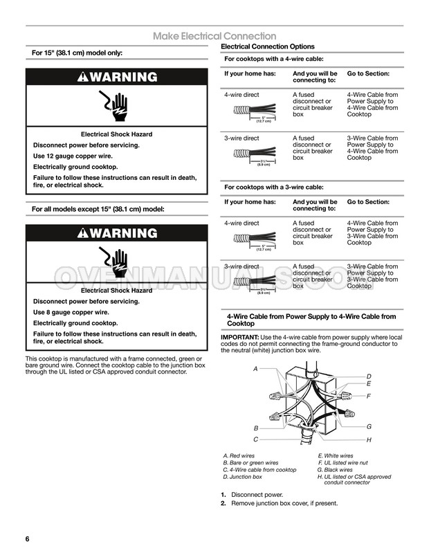 Whirlpool RCC3024RB Stove Installation Instructions