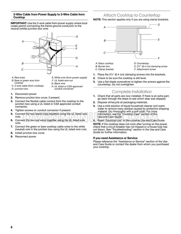 Whirlpool RCC3024RB Stove Installation Instructions