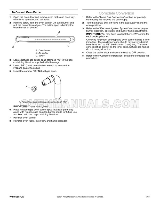 Whirlpool W10142327A Range Installation Instructions