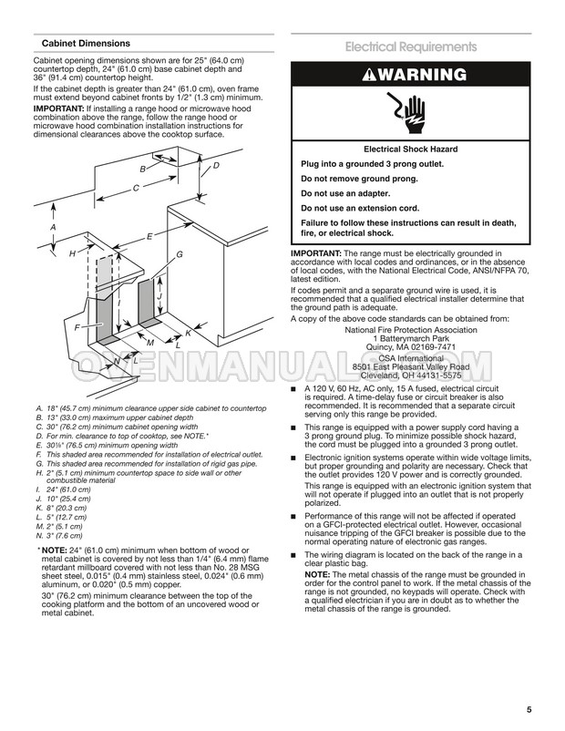 Whirlpool W10142327A Range Installation Instructions