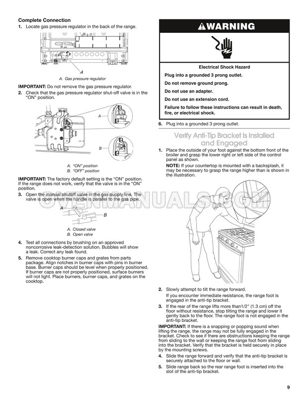 Whirlpool W10142327A Range Installation Instructions