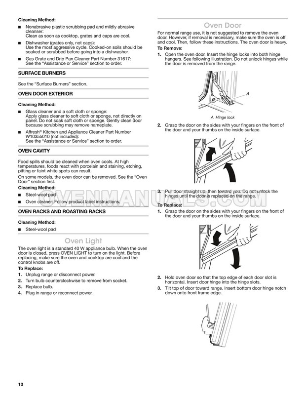Whirlpool W10142327A Range Use & Care Guide