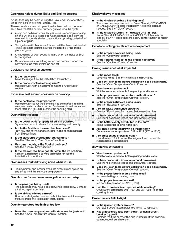 Whirlpool W10142327A Range Use & Care Guide