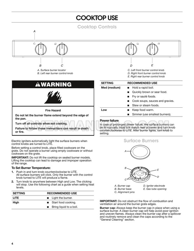 Whirlpool W10142327A Range Use & Care Guide