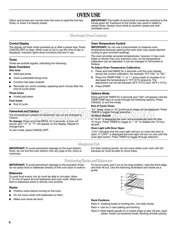 Whirlpool WFE361LVQ Range User Instructions