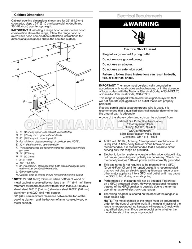 Whirlpool WFG775H0HZ Range Installation Instructions