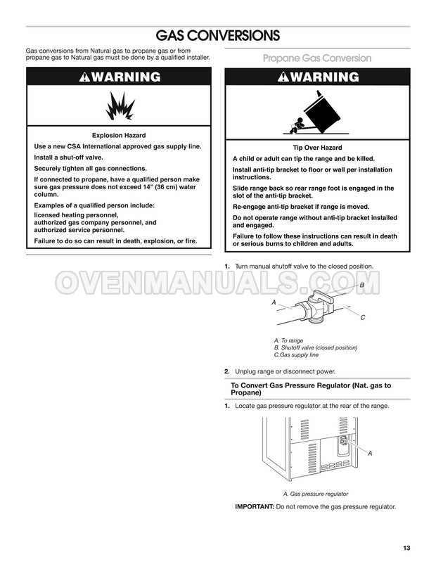 Whirlpool WGG745S0FS Range Installation Instructions