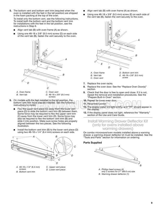 Whirlpool WOC54EC0HS Oven Installation Instructions