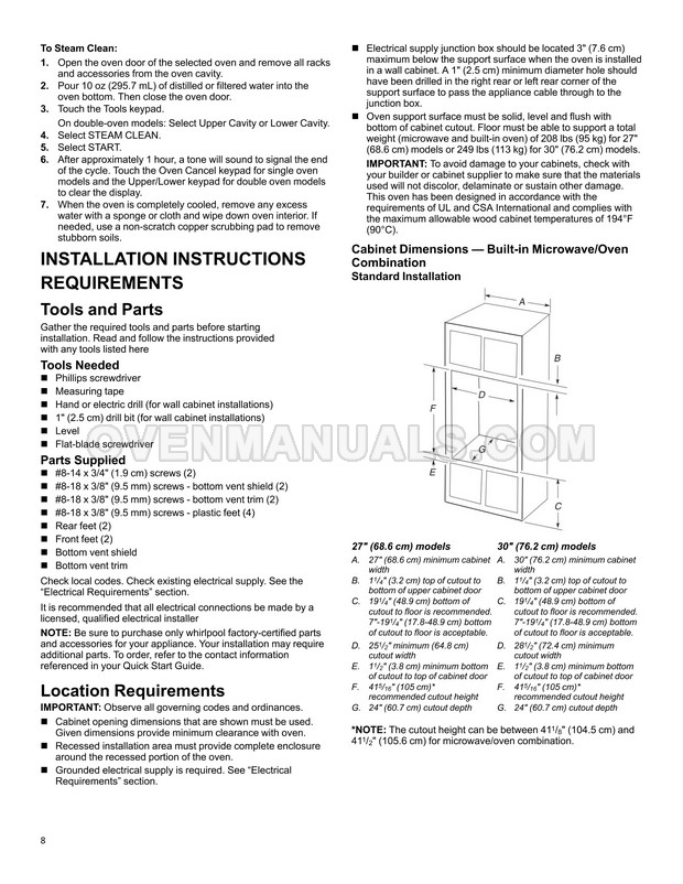 Whirlpool WOC54EC0HS Oven Owner's Manual