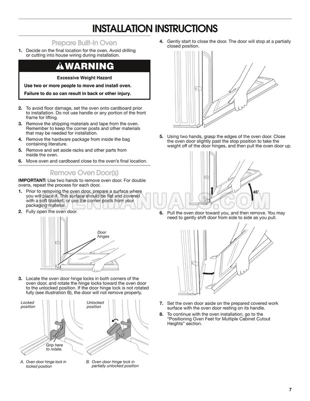 Whirlpool WOS72EC0HV Oven Installation Instructions