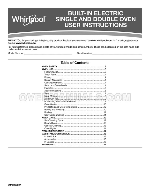 Whirlpool WOS72EC0HS Oven User Instructions